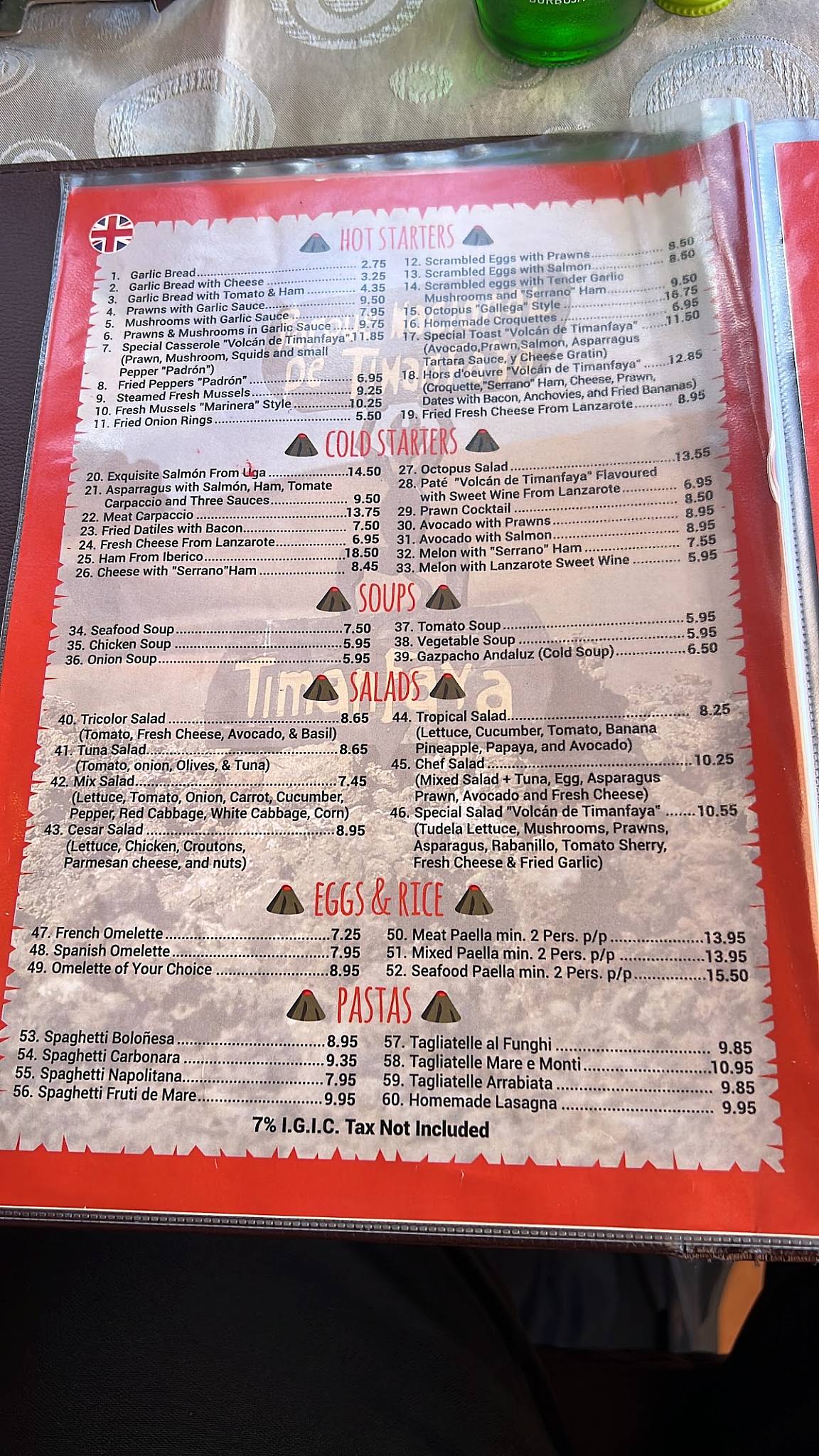 Menu at Restaurante Grill Volcan De Timanfaya, Playa Blanca