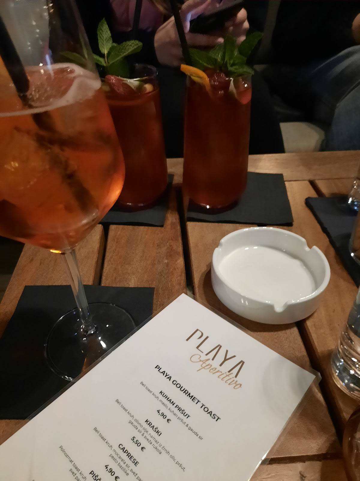 Menu at Playa pub & bar, Ljubljana