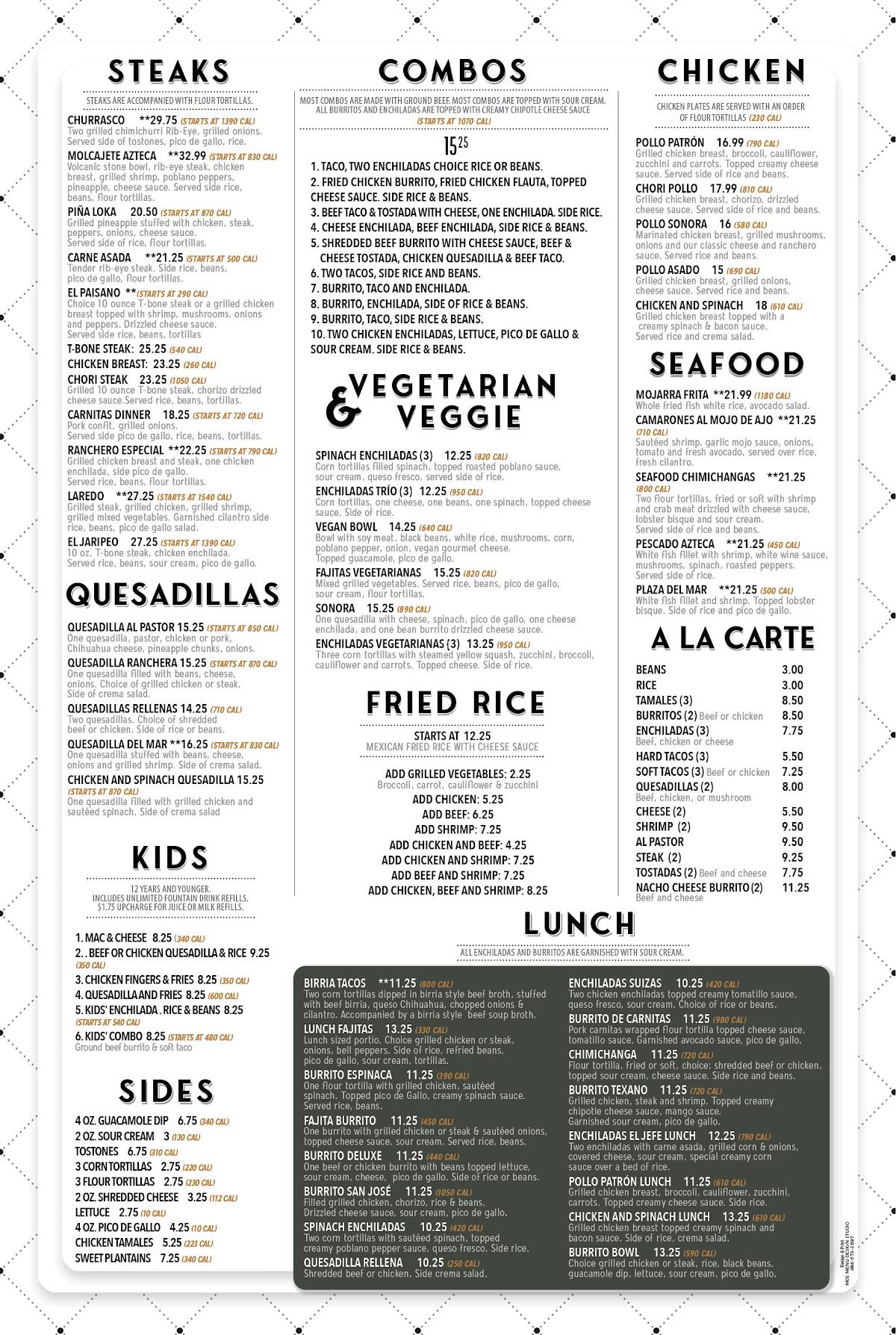 Menu at Plaza Azteca Méxican Restaurant · White Oak, White Oak