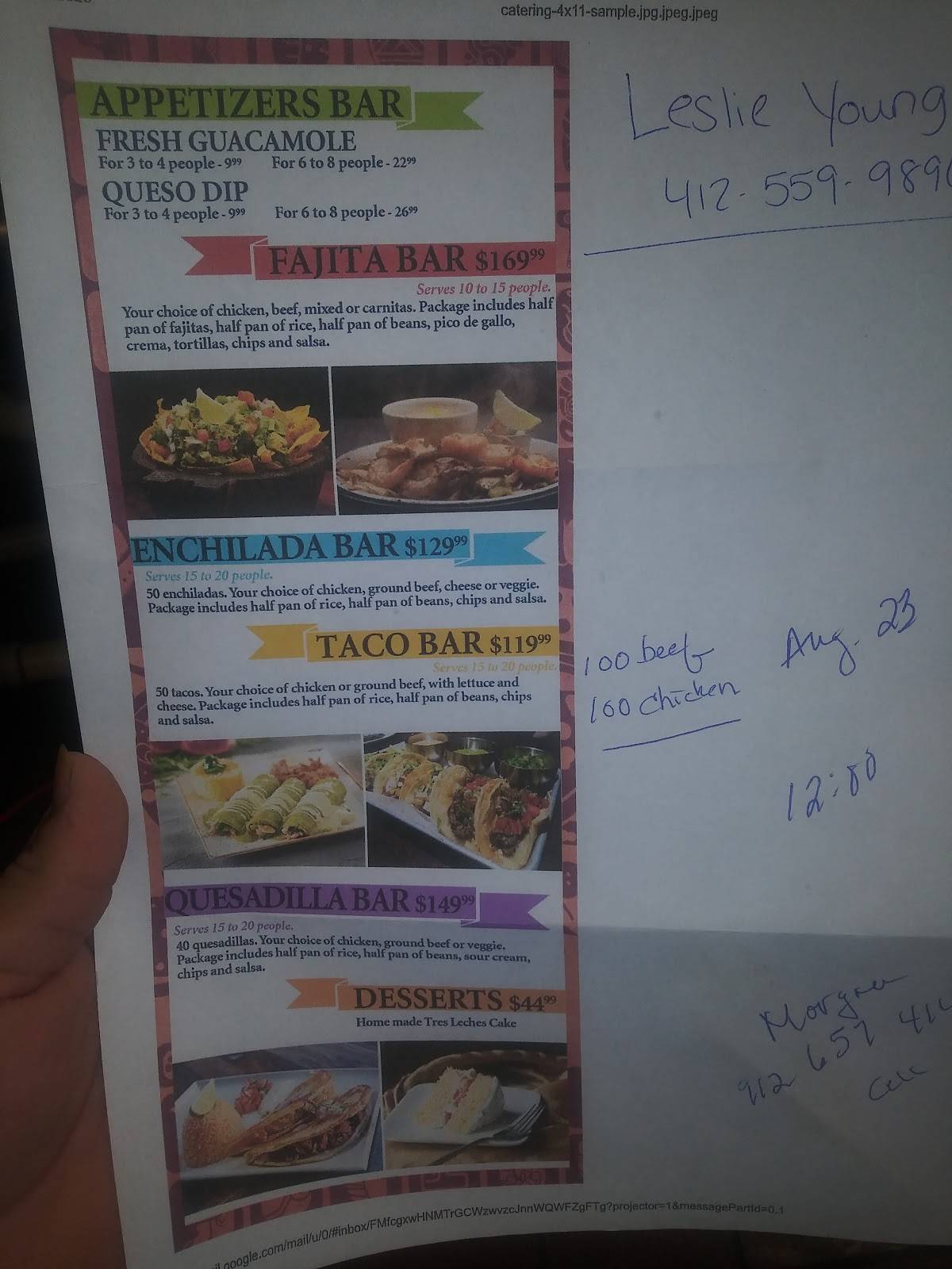 Menu at Plaza Azteca Méxican Restaurant · White Oak, White Oak