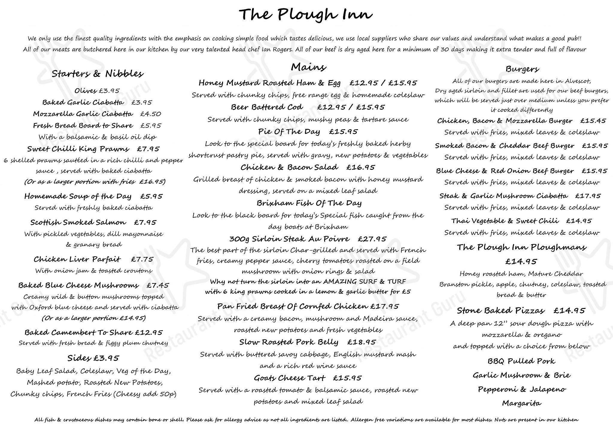 Menu at The Plough Inn Alvescot pub & bar, Clanfield, Main Rd