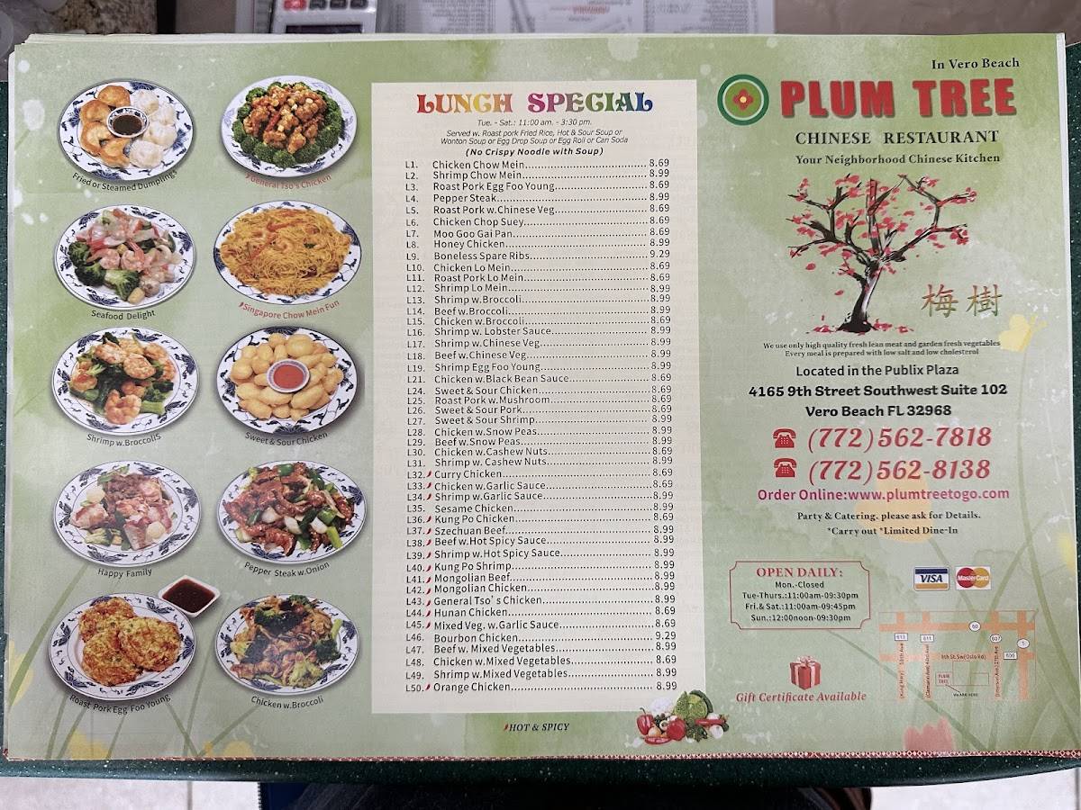 Menu at Plum Tree restaurant, Vero Beach
