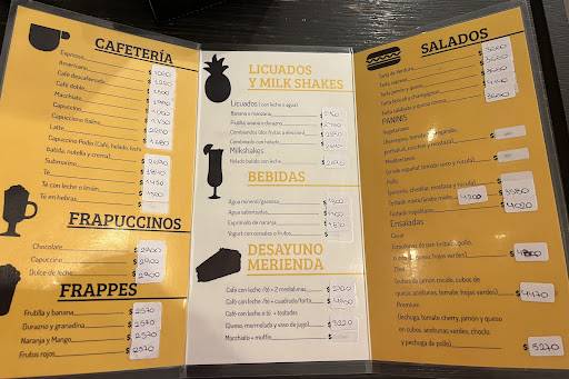 Menu at Podio Helado restaurant, Buenos Aires