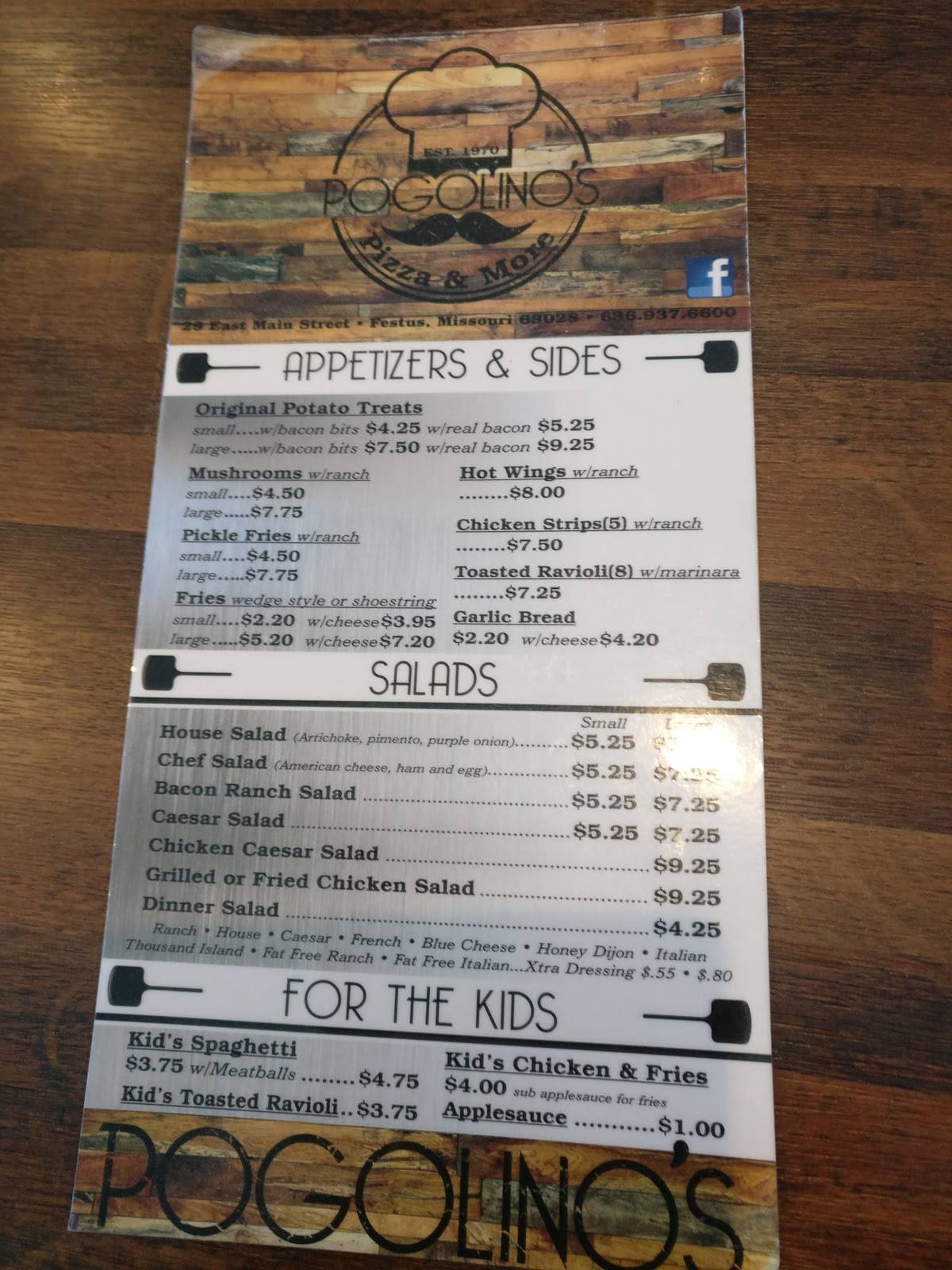 Menu at Pogolino's Pizza and More pizzeria, Festus
