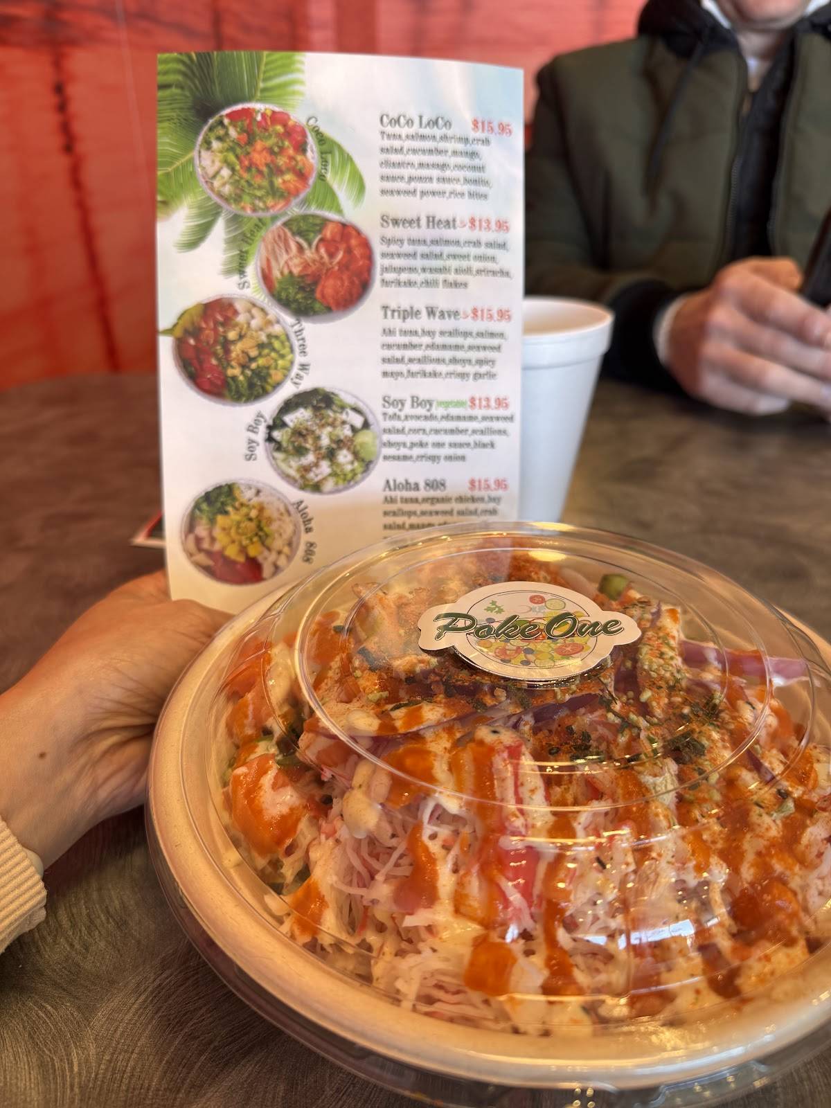 Menu at Poke One restaurant, Bismarck