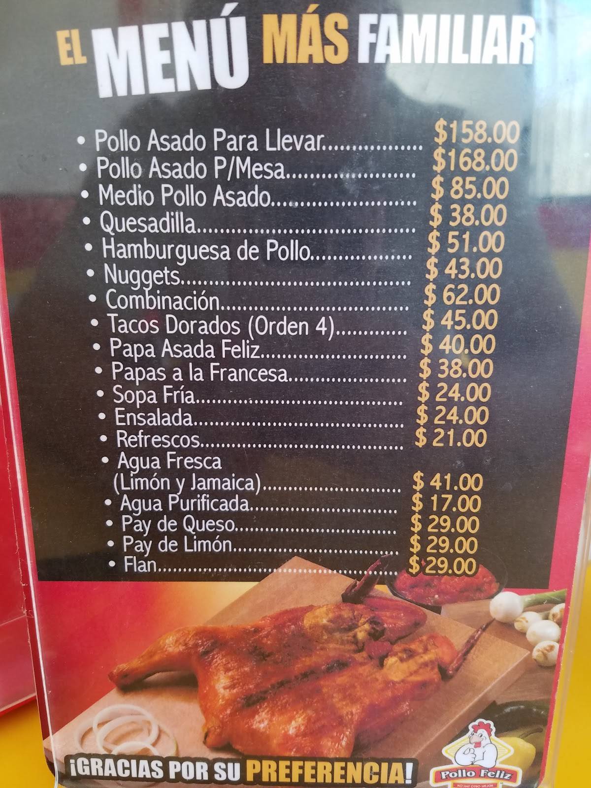 Menu at Pollo Feliz restaurant, Nuevo Laredo