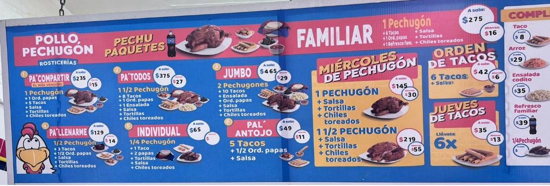 Carta del restaurante Pollo Pechugón Arcos, Guadalajara, Av. del los ...