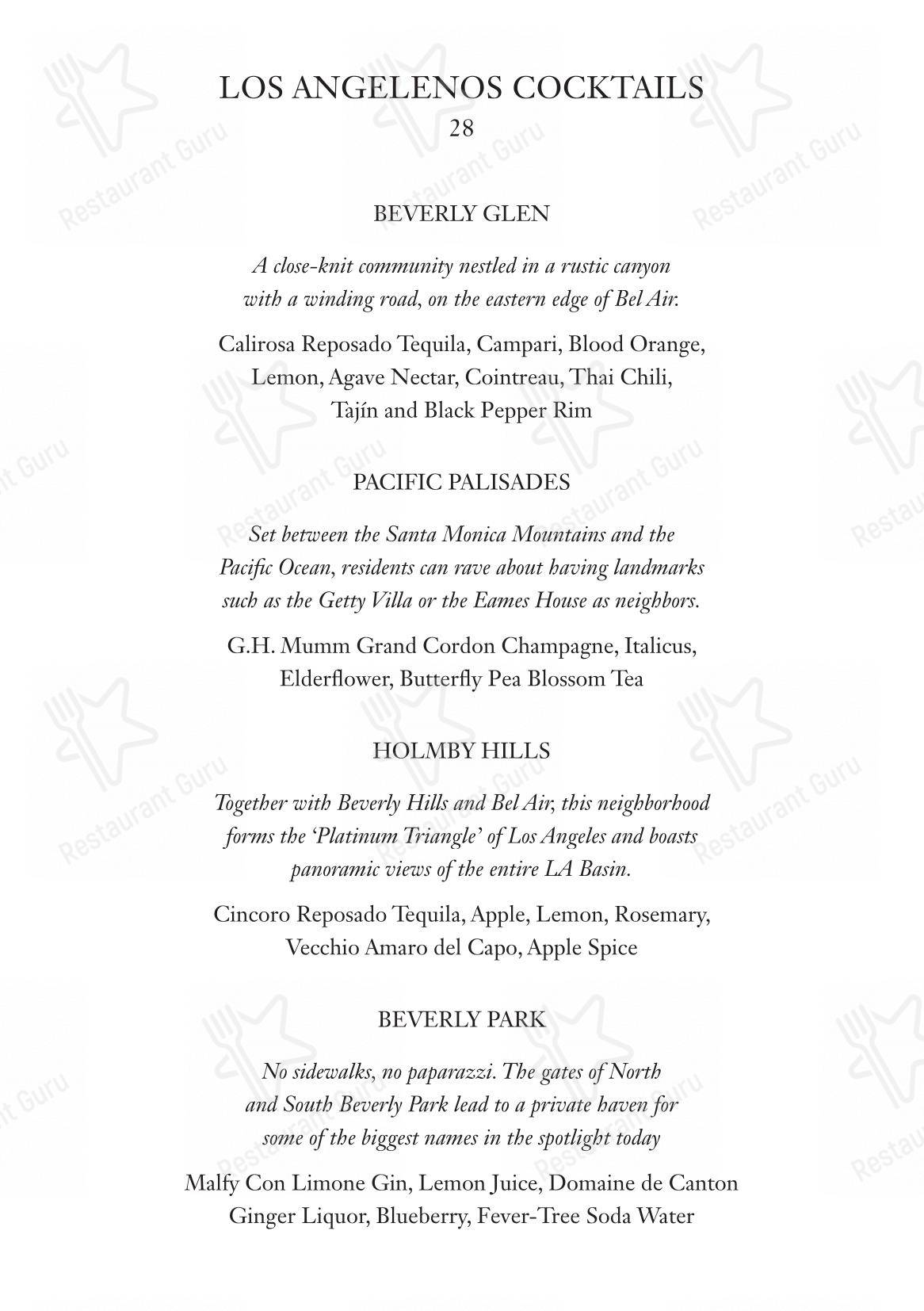 Menu at Polo Lounge restaurant, Beverly Hills
