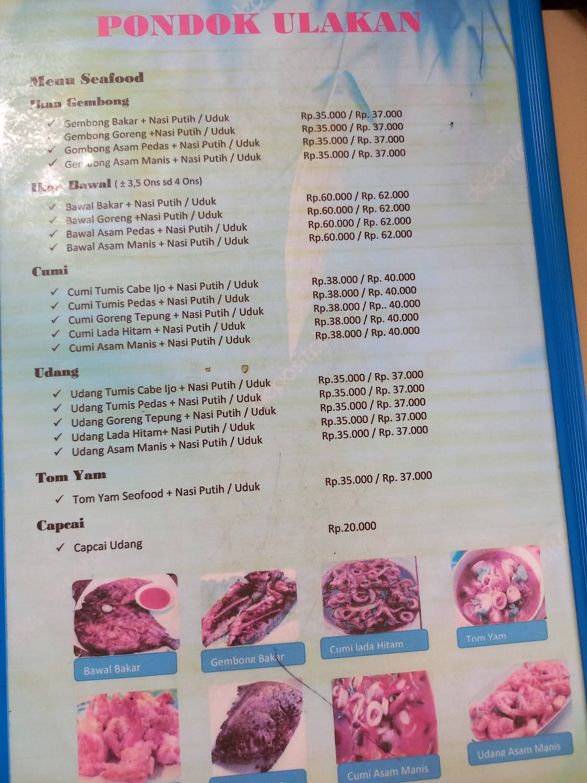 Menu at Pondok Ulakan, Bengkayang restaurant, Indonesia