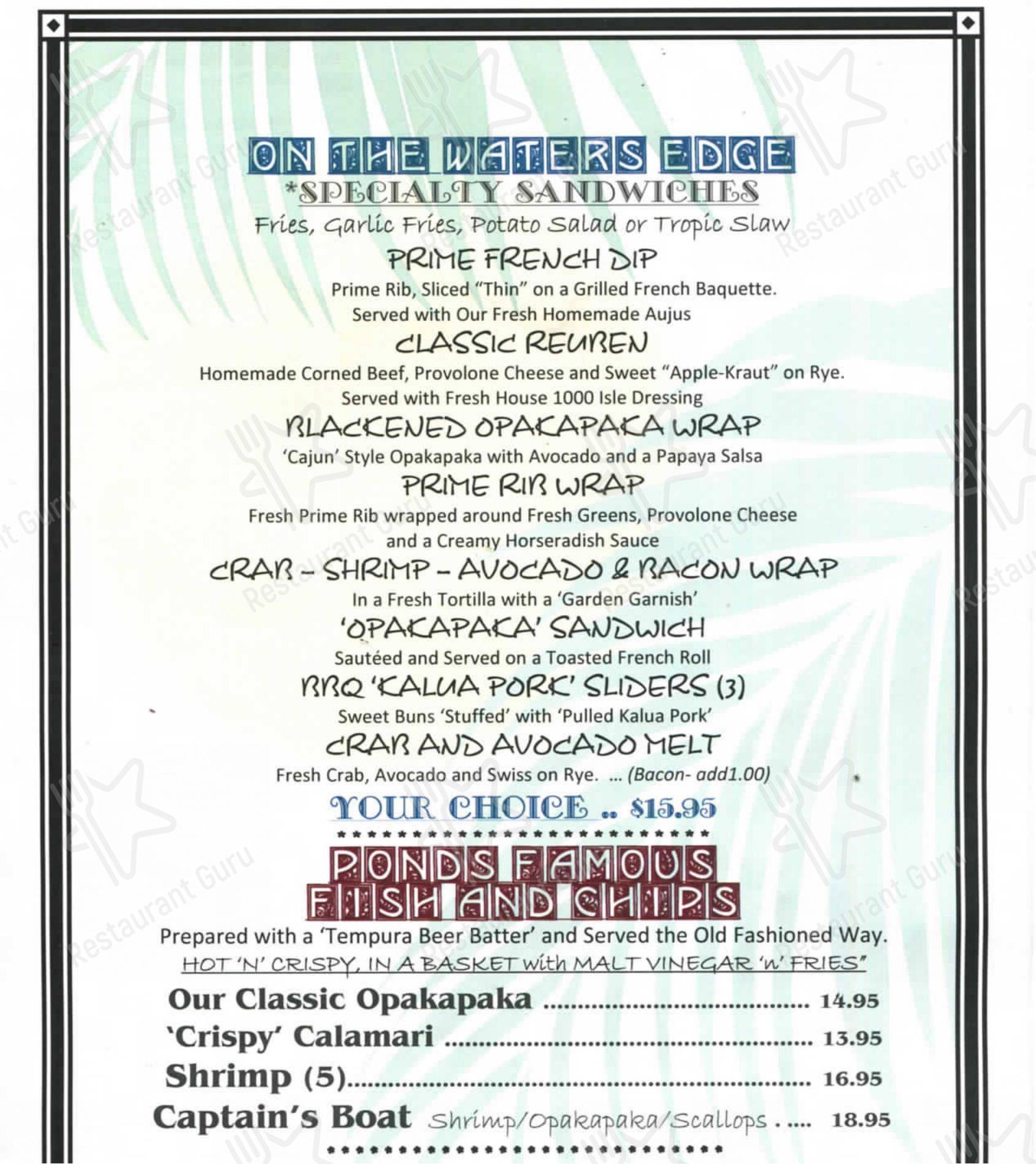 Menu at Ponds Hilo restaurant, Hilo