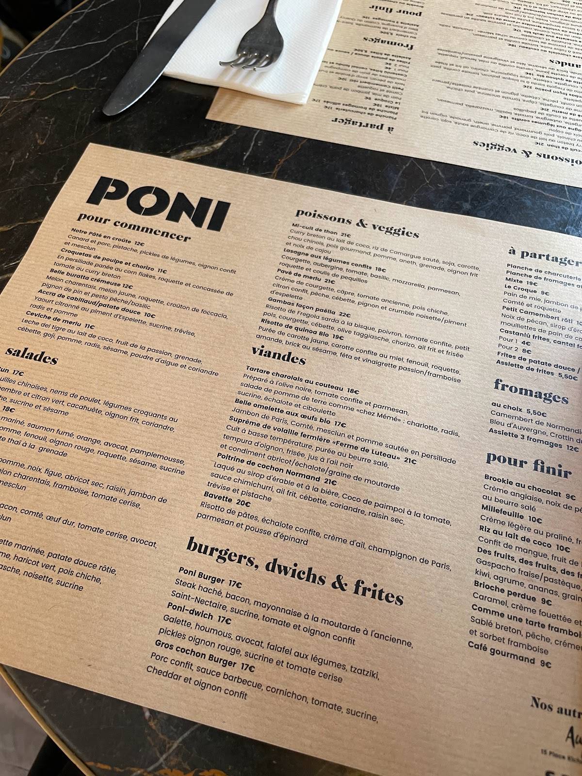Menu at Poni restaurant, Paris