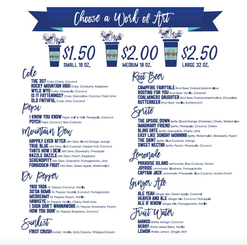Menu at Pop Art pub & bar, Gillette