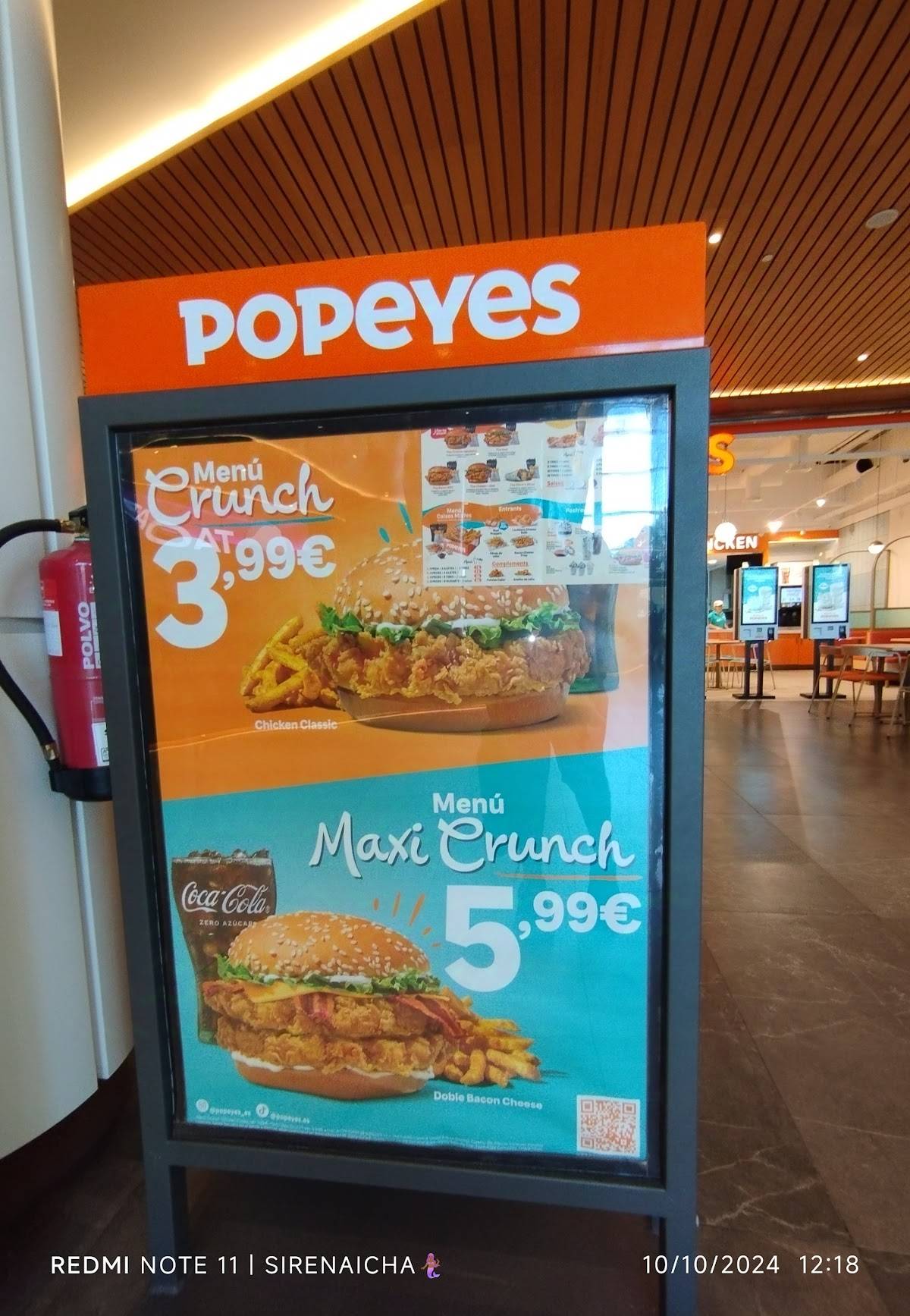 Menu at Popeyes Famous Louisiana Chicken restaurant, Castelldefels