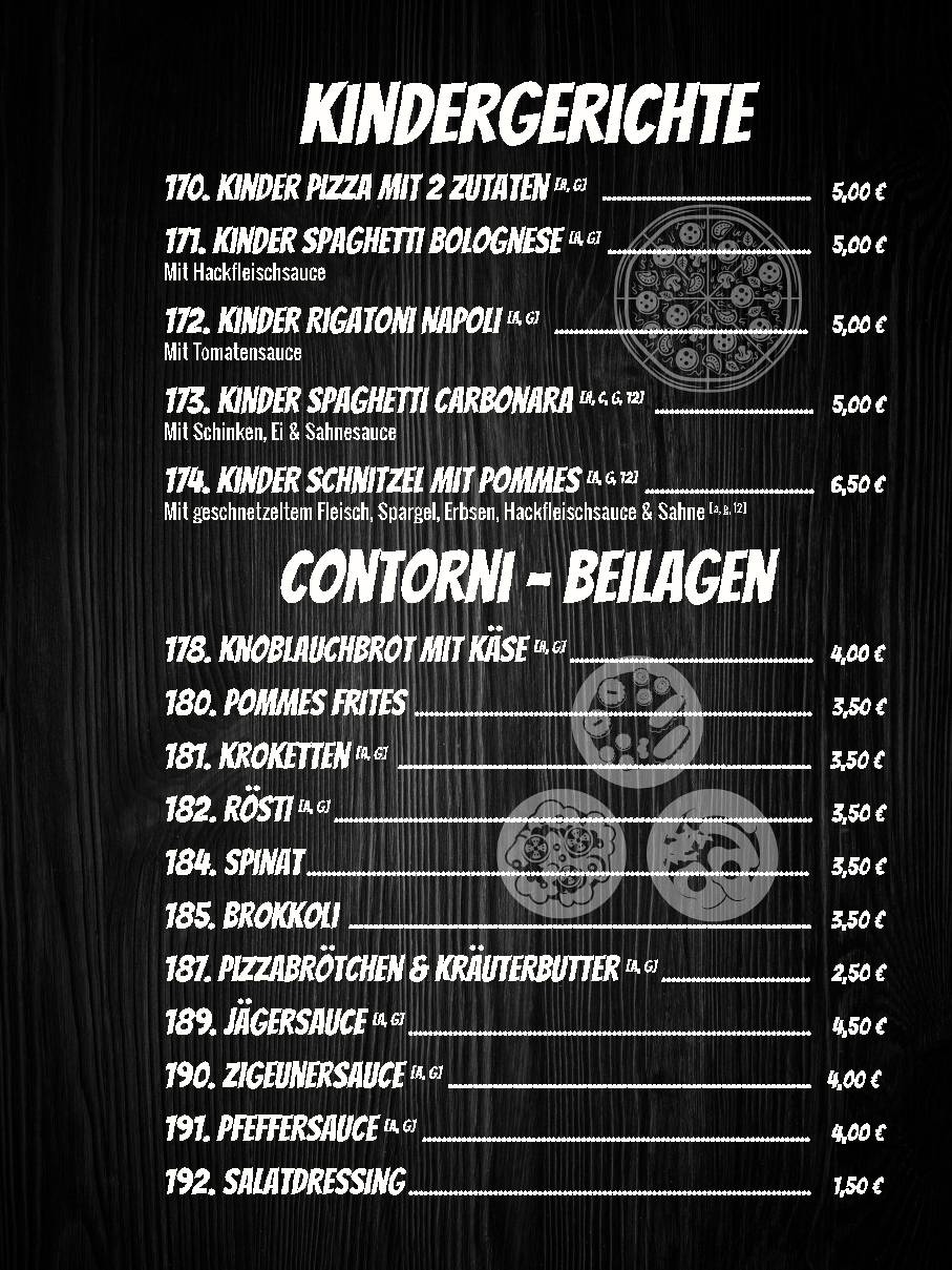Speisekarte von Popeye's Grande Pizza, Mayen