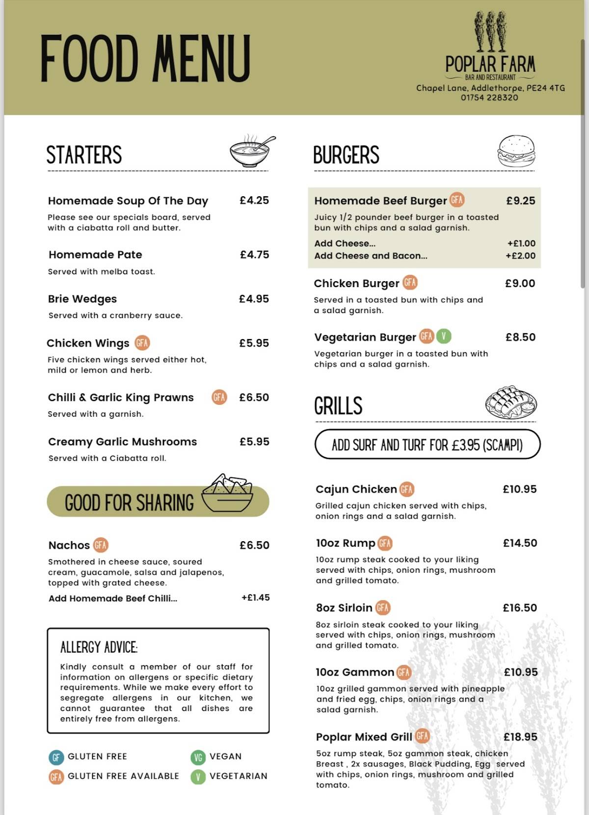 Menu at Poplar Farm Bar & Restaurant, Skegness, Chapel Ln