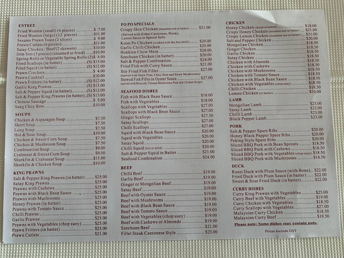 Menu at Popo Chinese Restaurant, Bellevue