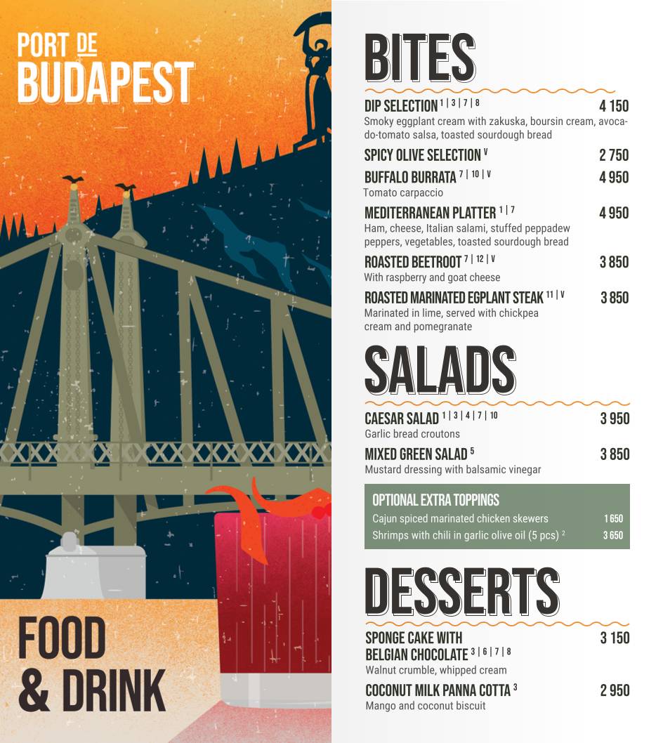 Menu at Port de Budapest pub & bar, Budapest