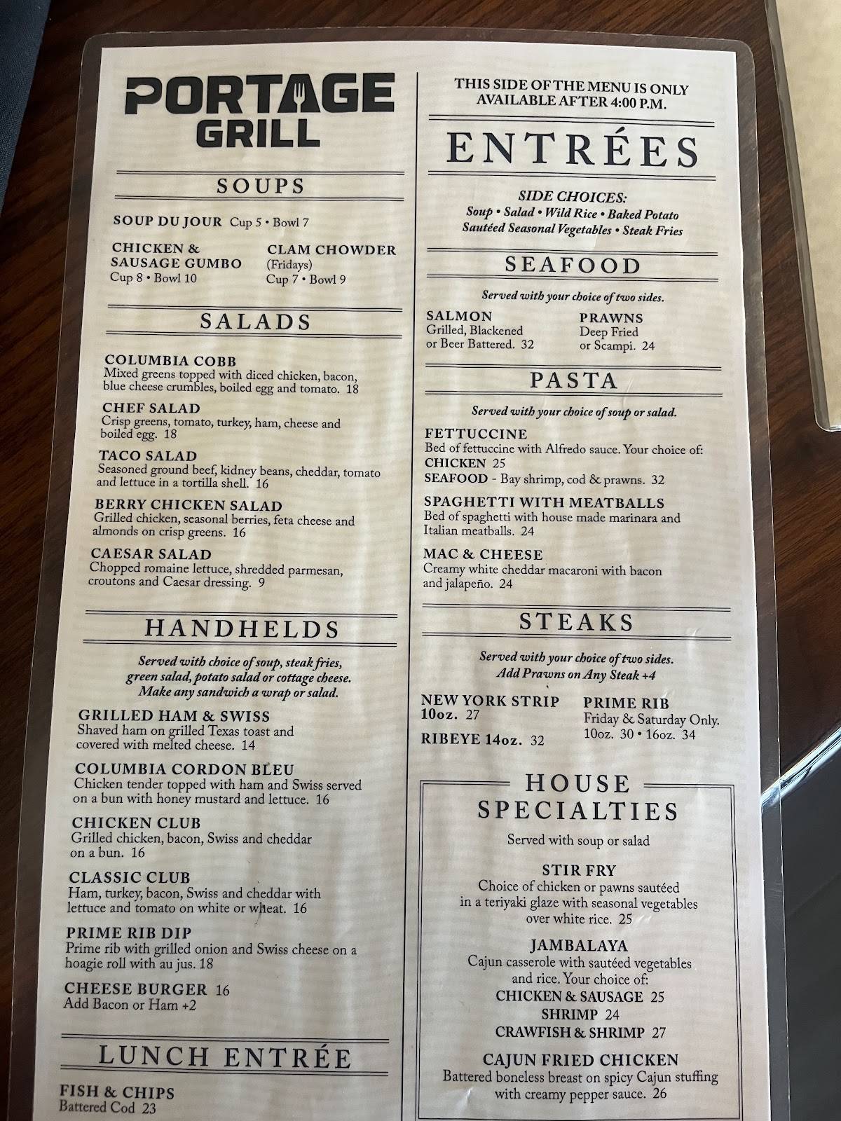 Menu at Portage Grill & Conference Center BBQ, The Dalles, Bret ...
