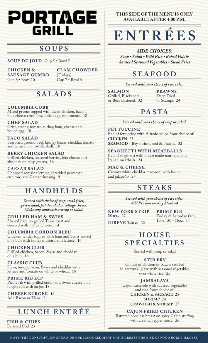 Menu at Portage Grill BBQ, The Dalles, Bret Clodfelter Way