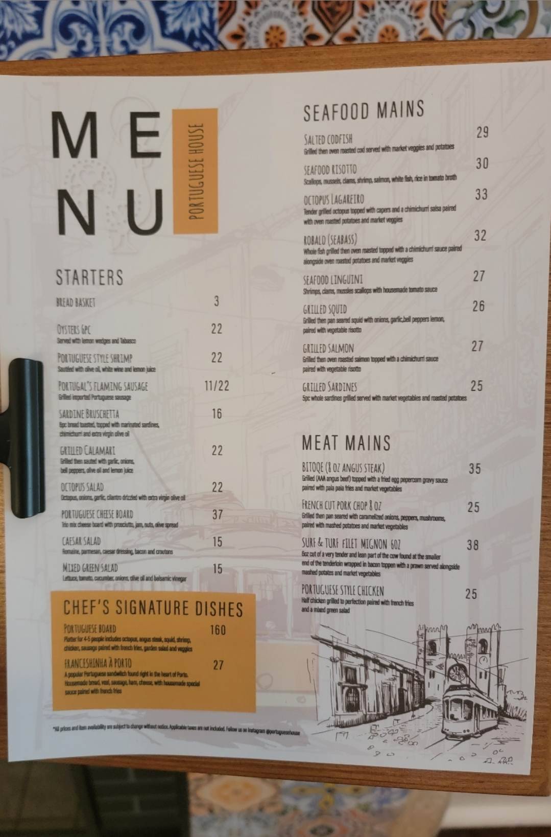 Menu at Portuguese House restaurant, Huntsville
