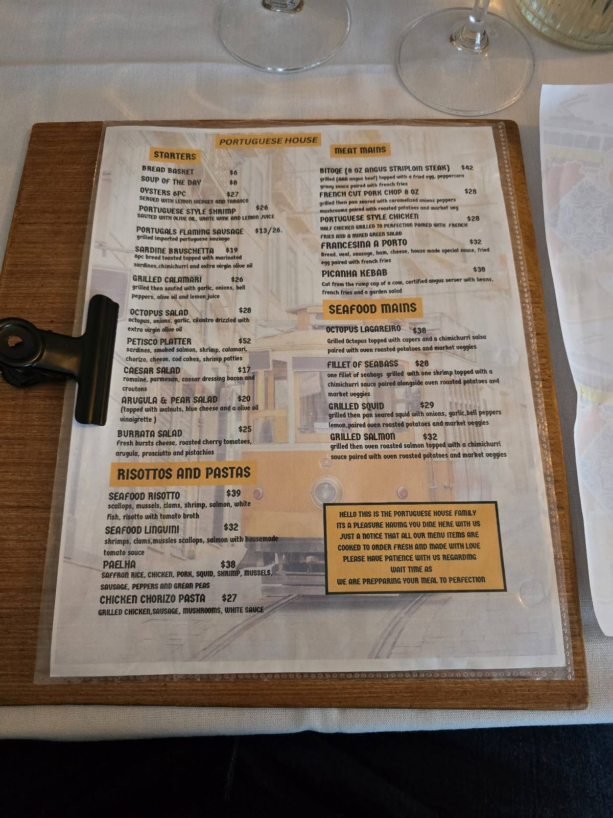 Menu at Portuguese House restaurant, Huntsville
