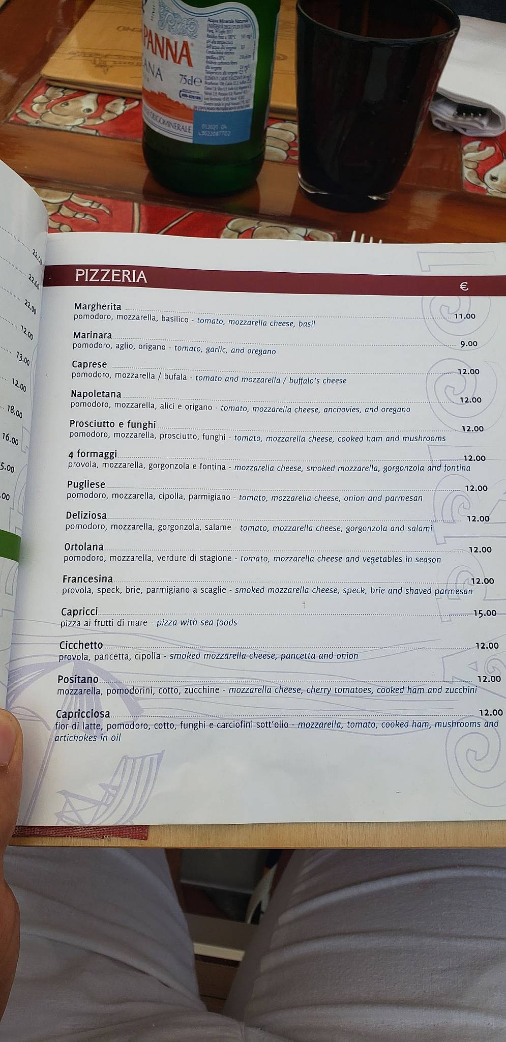 Menu da Capricci pizzeria, Positano