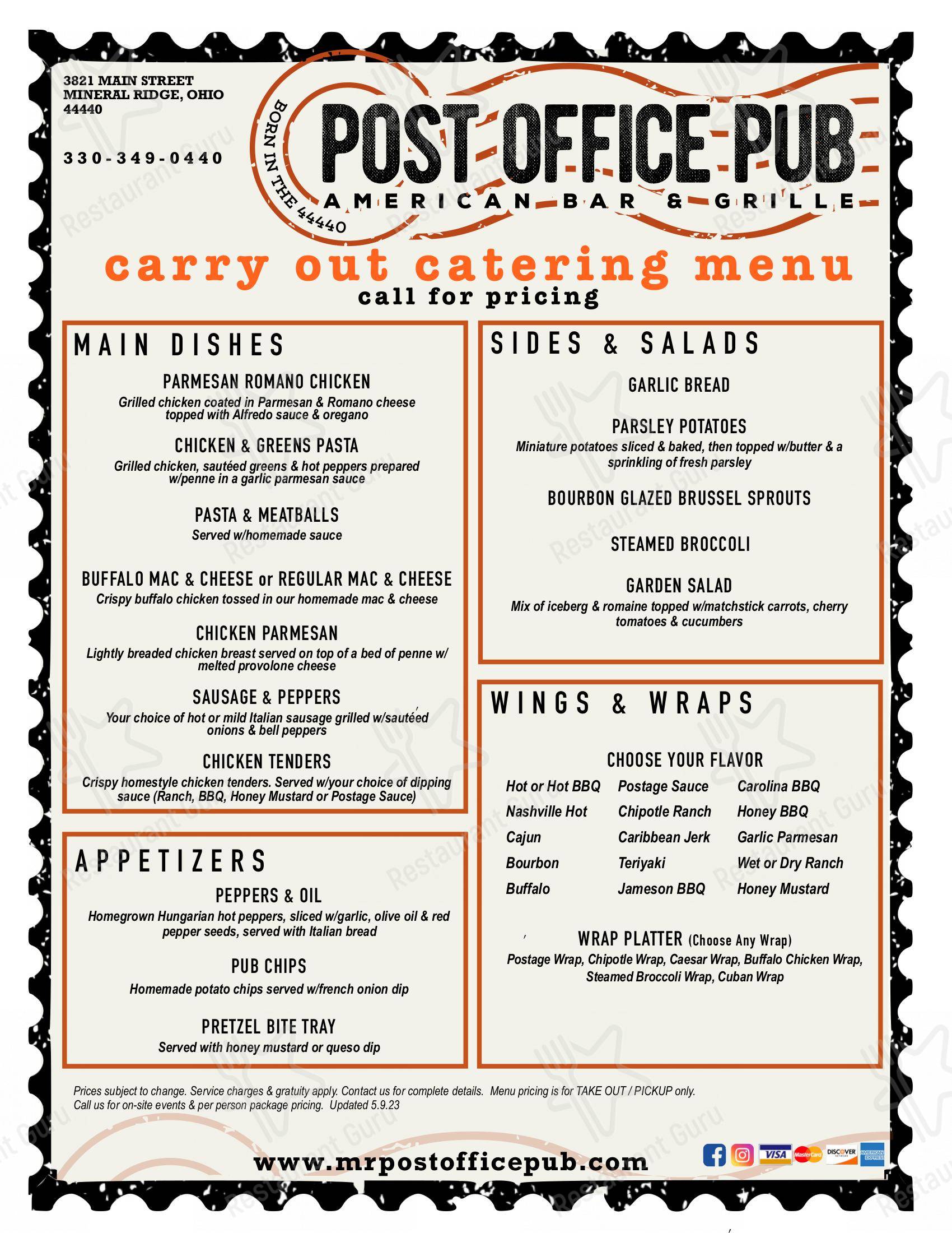 Carta de Post Office Pub, Mineral Ridge