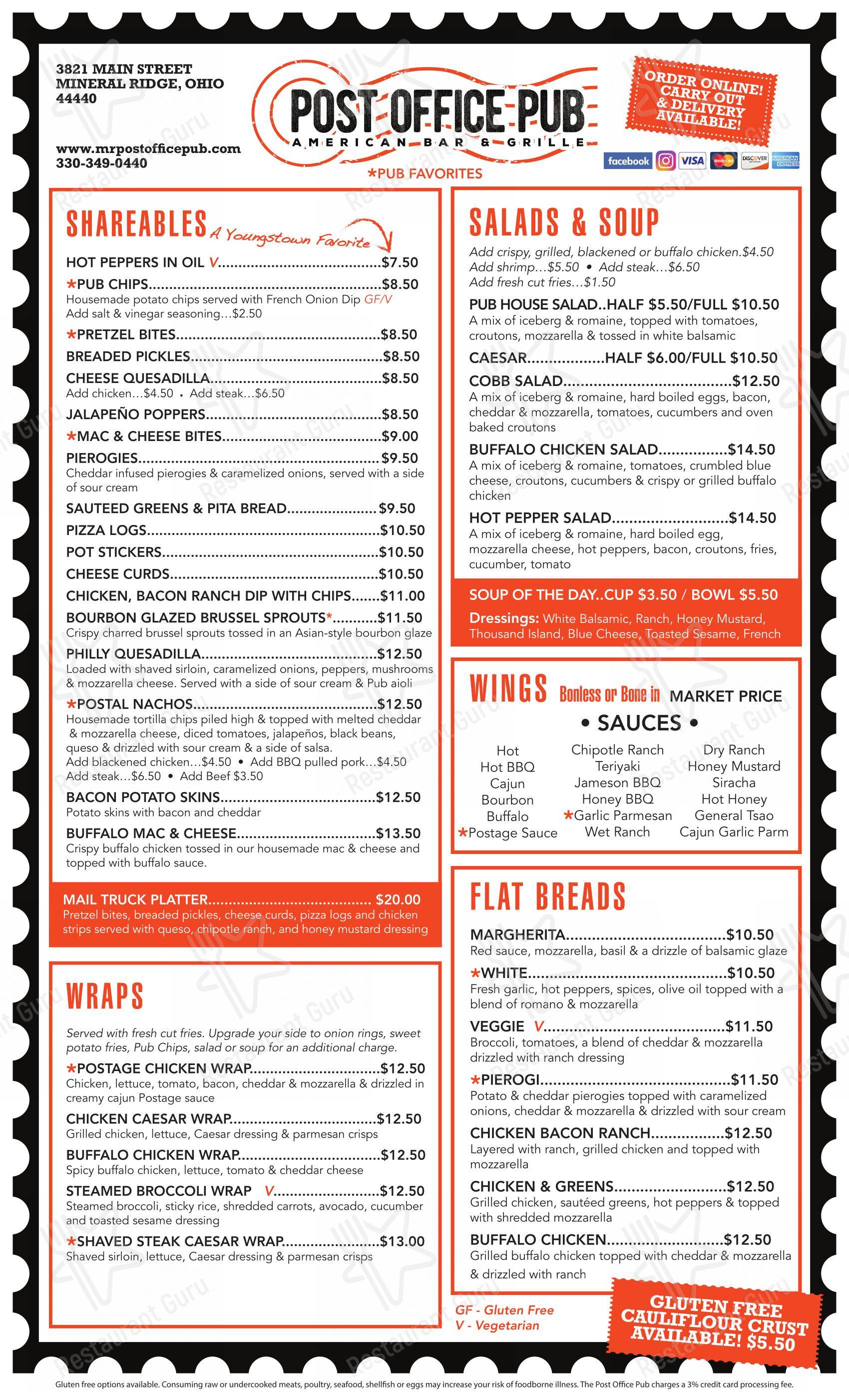 Menu at Post Office Pub, Mineral Ridge