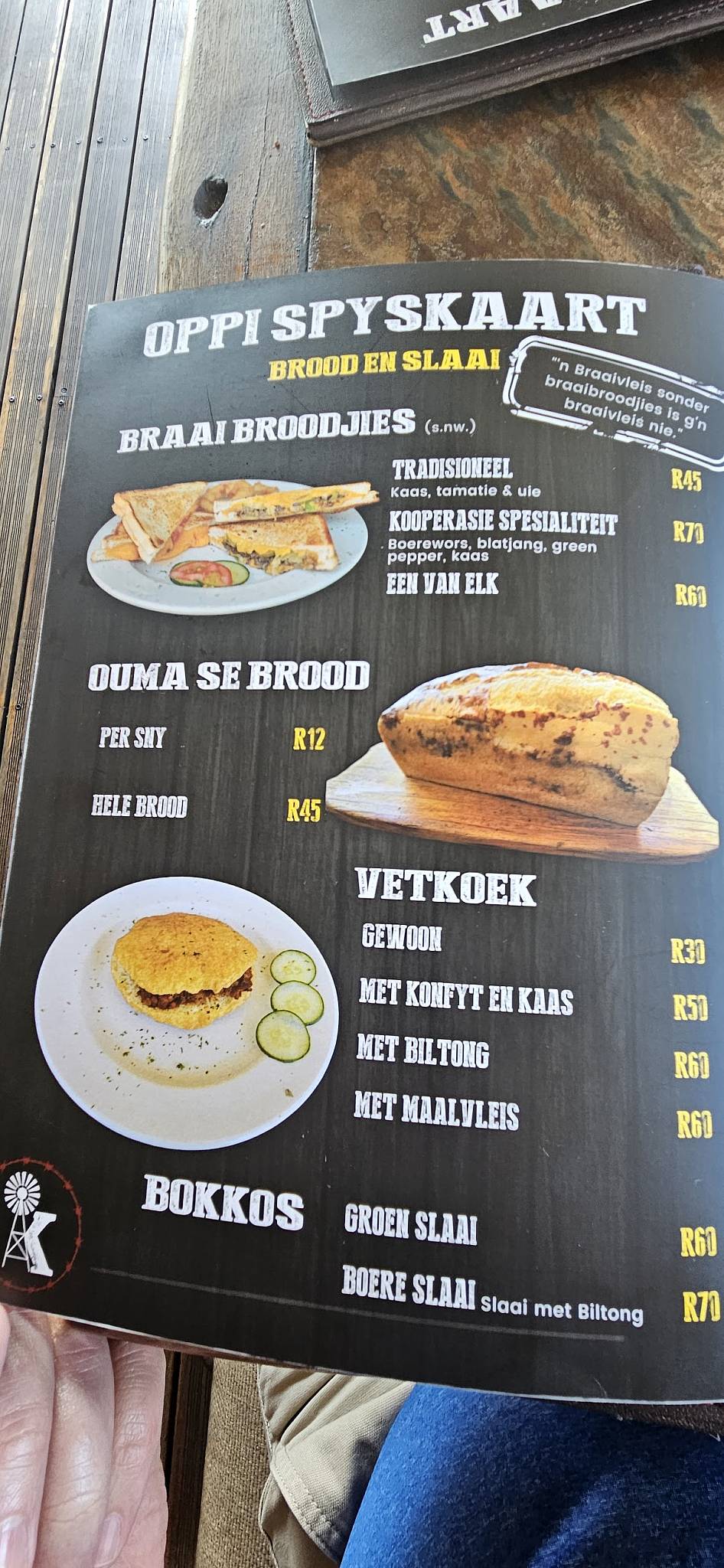 Menu at Kooperasie Kroeg & Kos restaurant, Potchefstroom