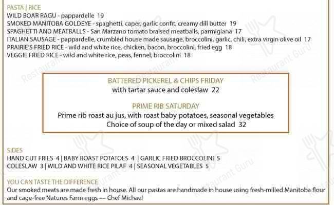 Menu at Prairie's Edge cafe, Winnipeg