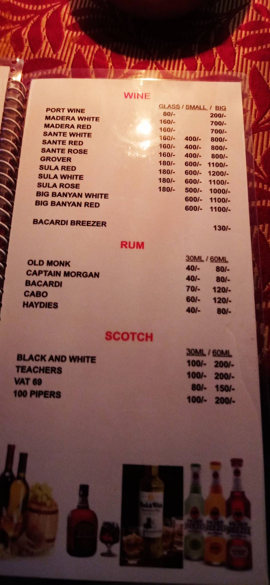 Menu at Presley de resort goa, Canacona