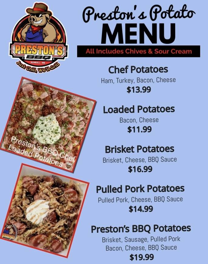 Menu at Preston's BBQ Sumrall MS, Sumrall