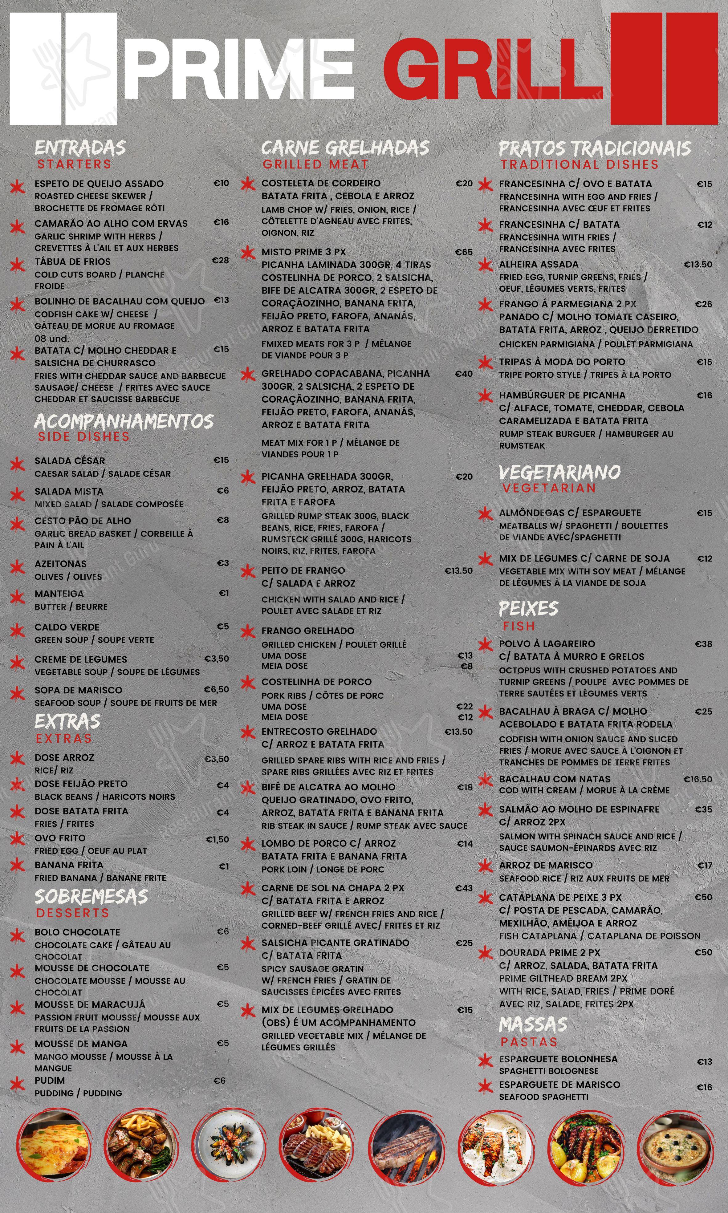 Menu em Prime Grill restaurante, Porto