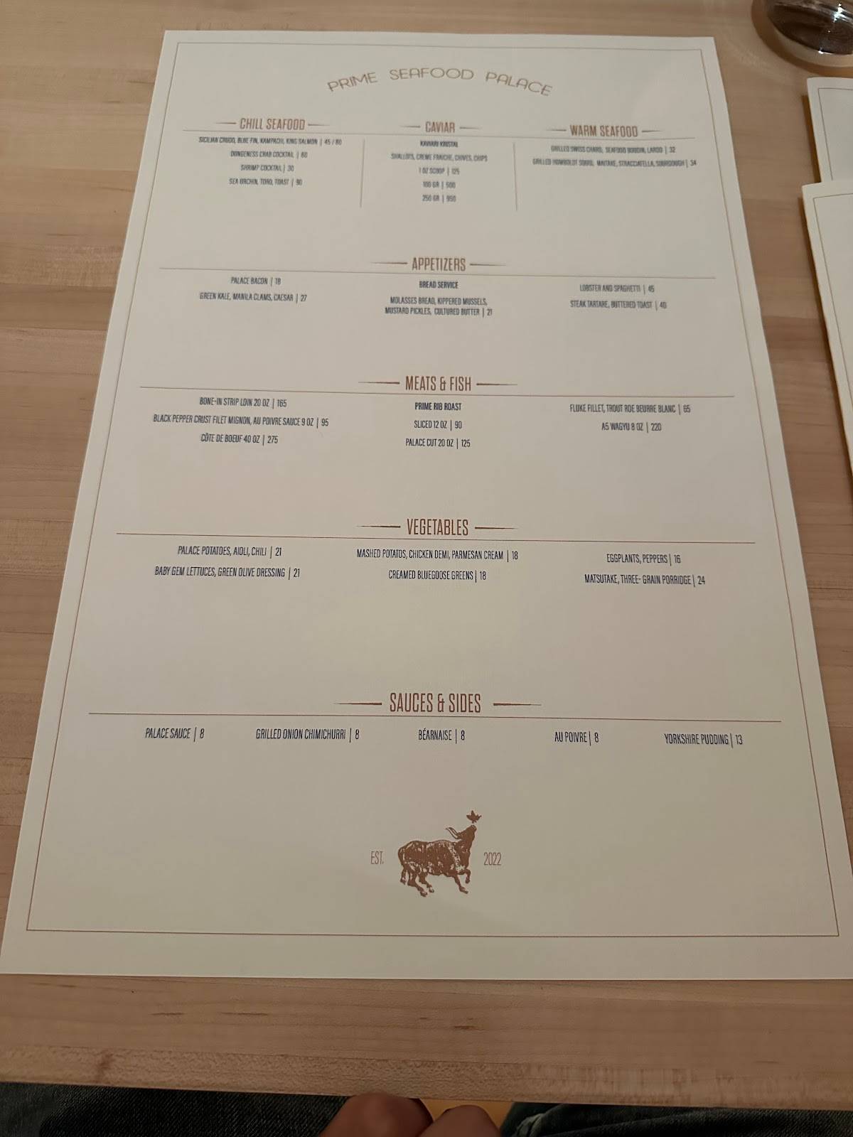 Carta del restaurante Prime Seafood Palace, Toronto, 944 Queen St W