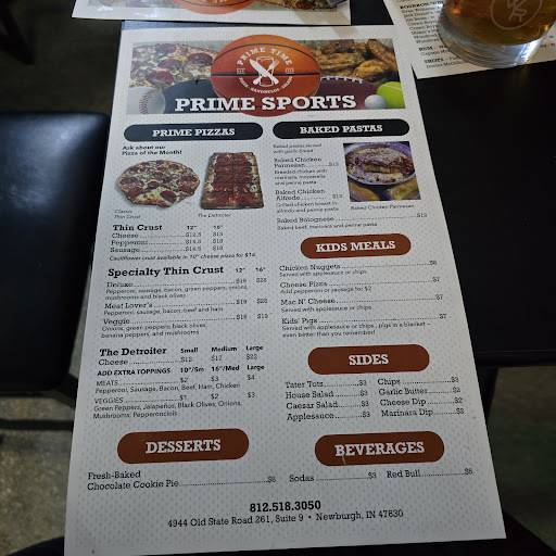 Menu at Prime Sports pub & bar, Newburgh