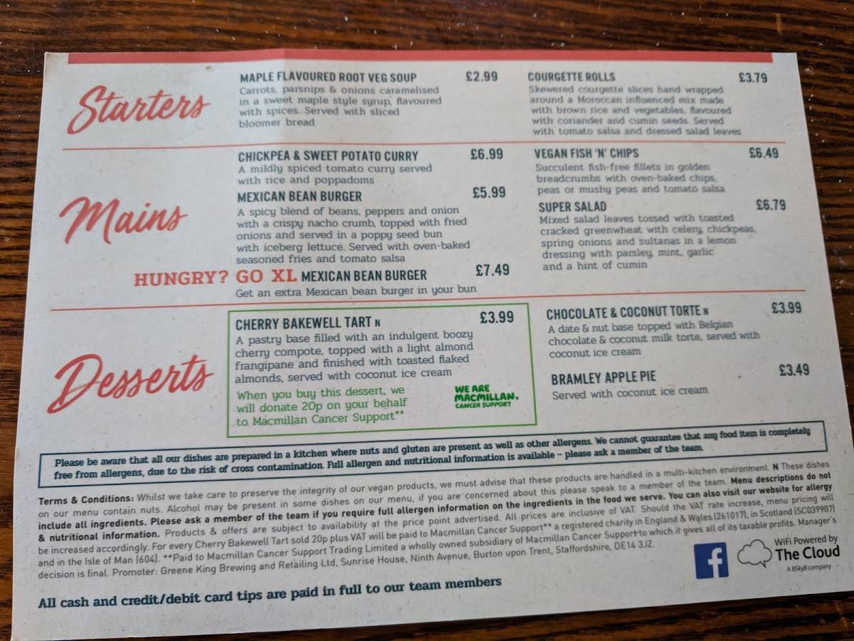 Menu at Prince of Wales pub & bar, Jarrow