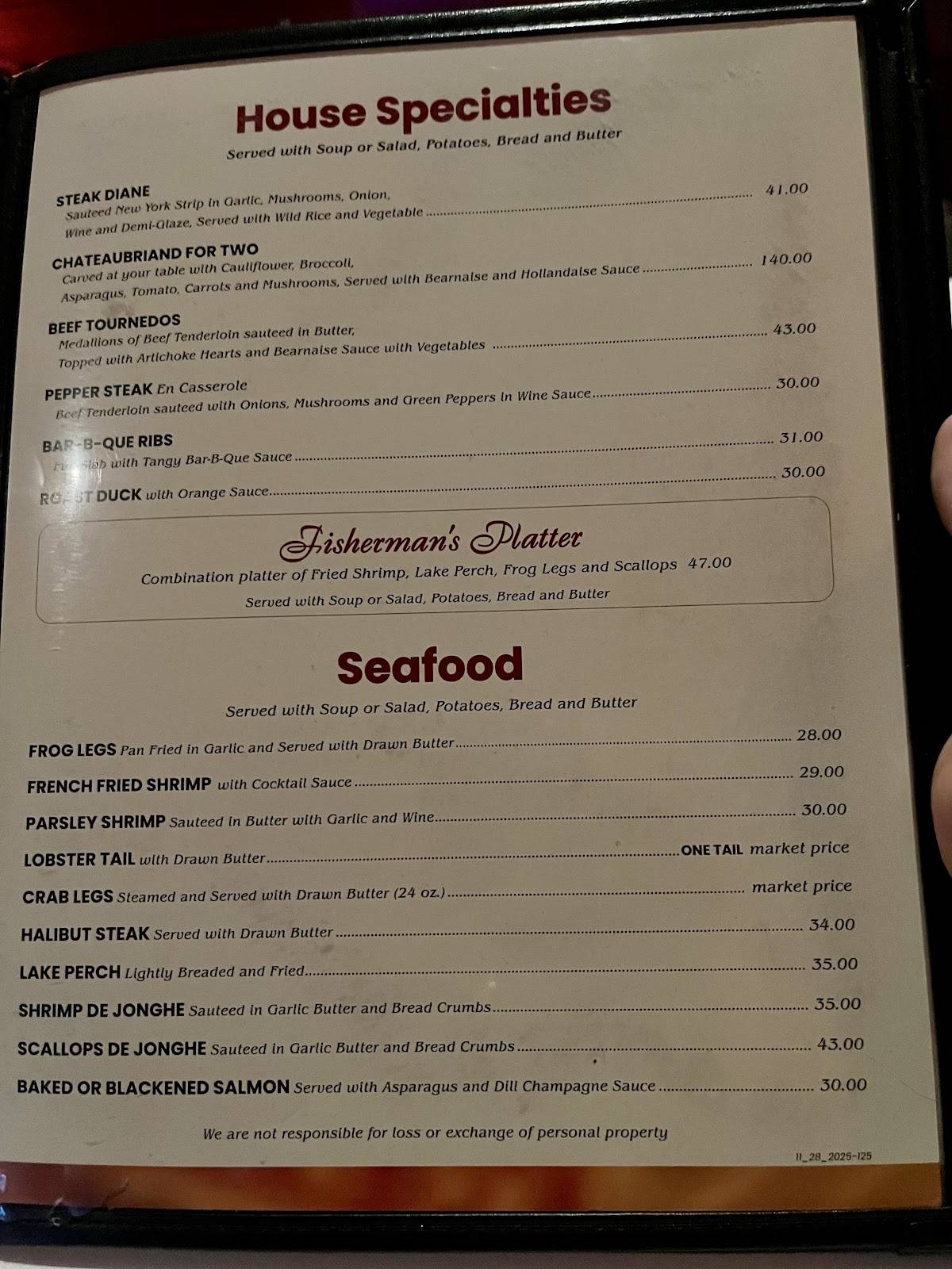 Menu at Princess Cafe, Beecher