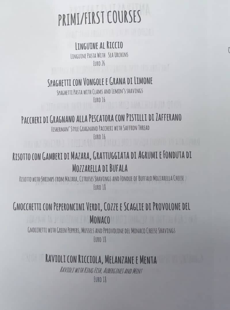 Menu au Il Pescatore restaurant, Procida