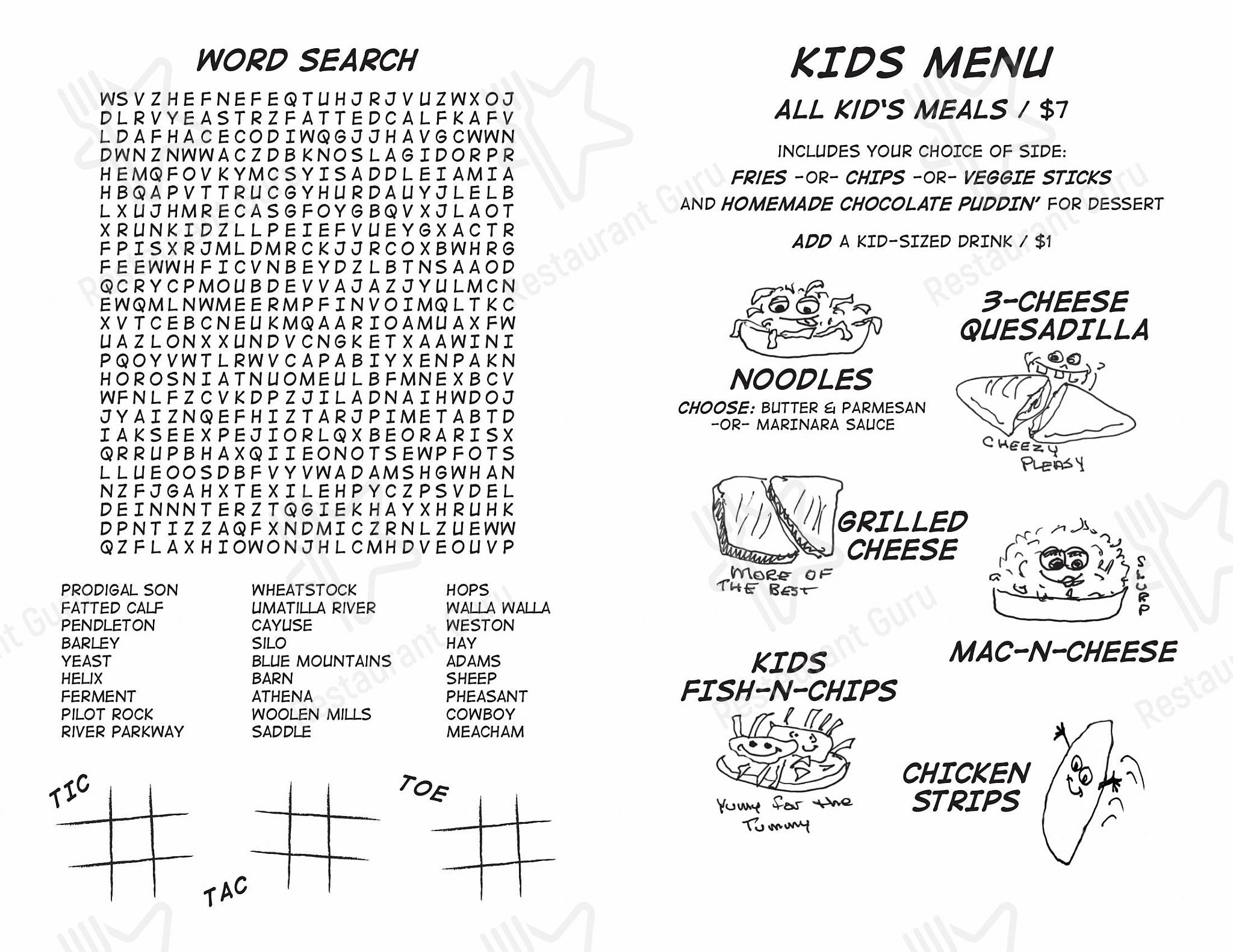 Menu at Prodigal Son Brewery & Pub, Pendleton