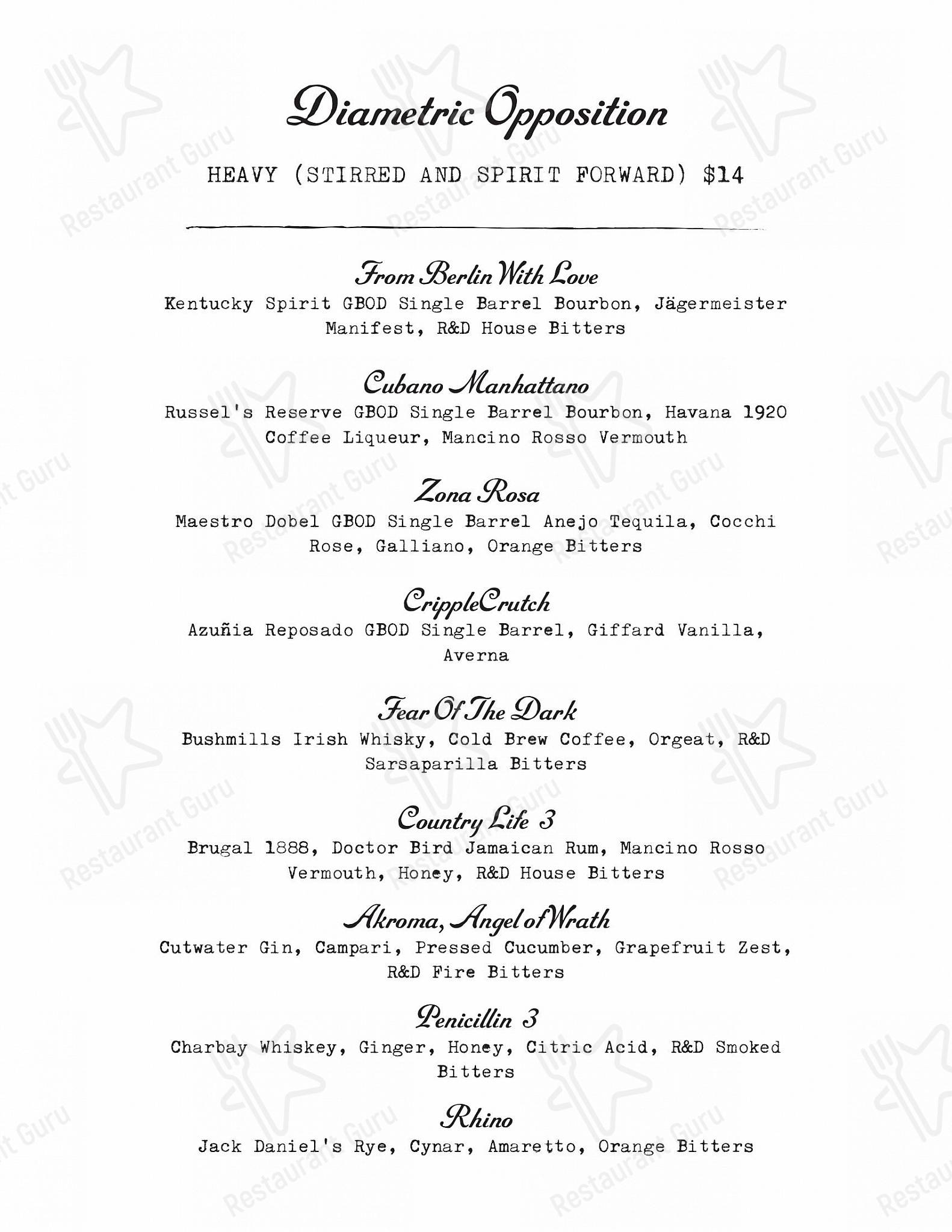 Menu at Prohibition Lounge pub & bar, San Diego