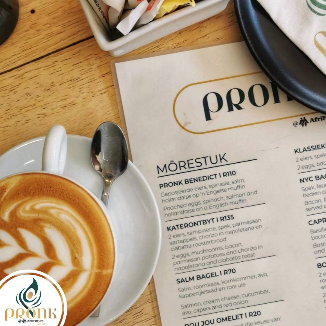 Menu at Pronk restaurant, Pretoria