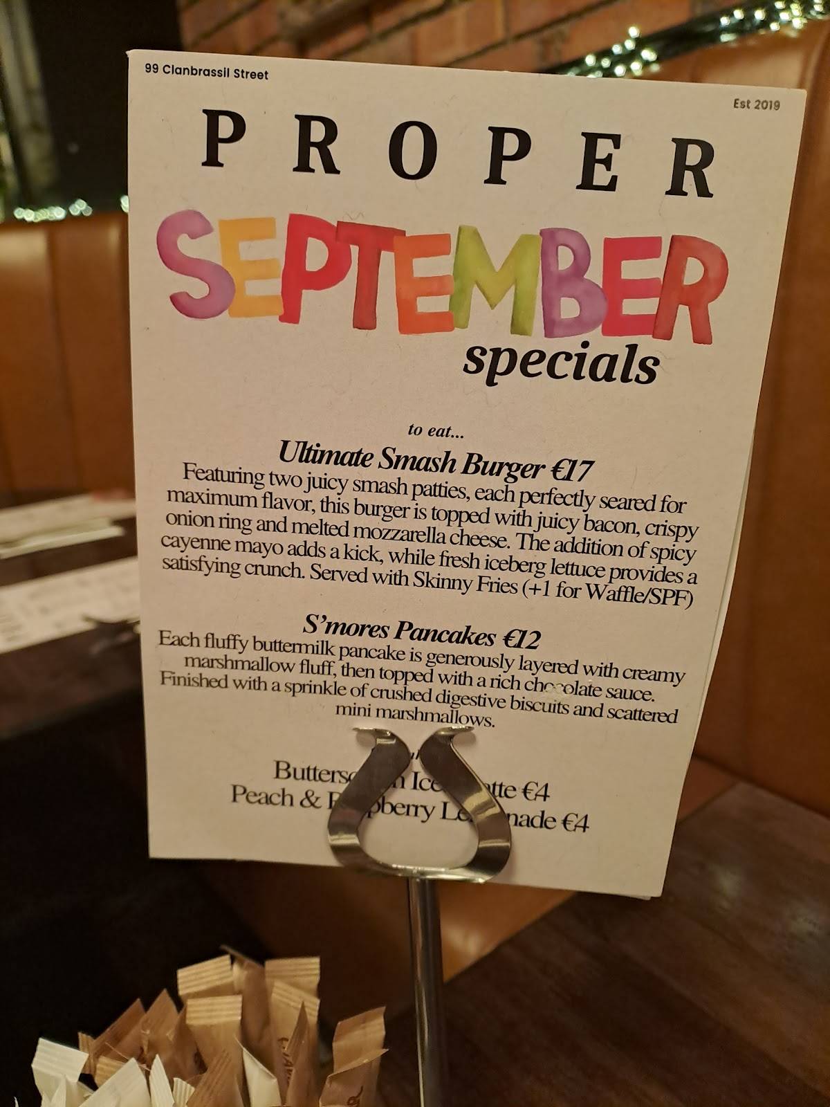 Menu at Proper cafe, Dundalk