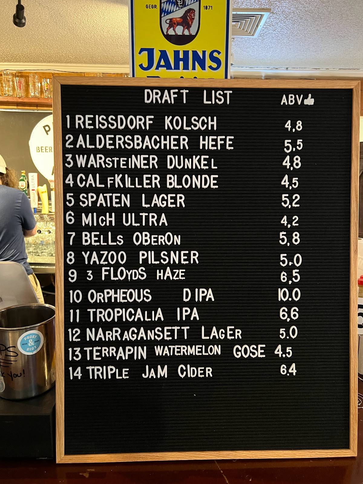 Menu at Prost and Riot restaurant, Mount Juliet