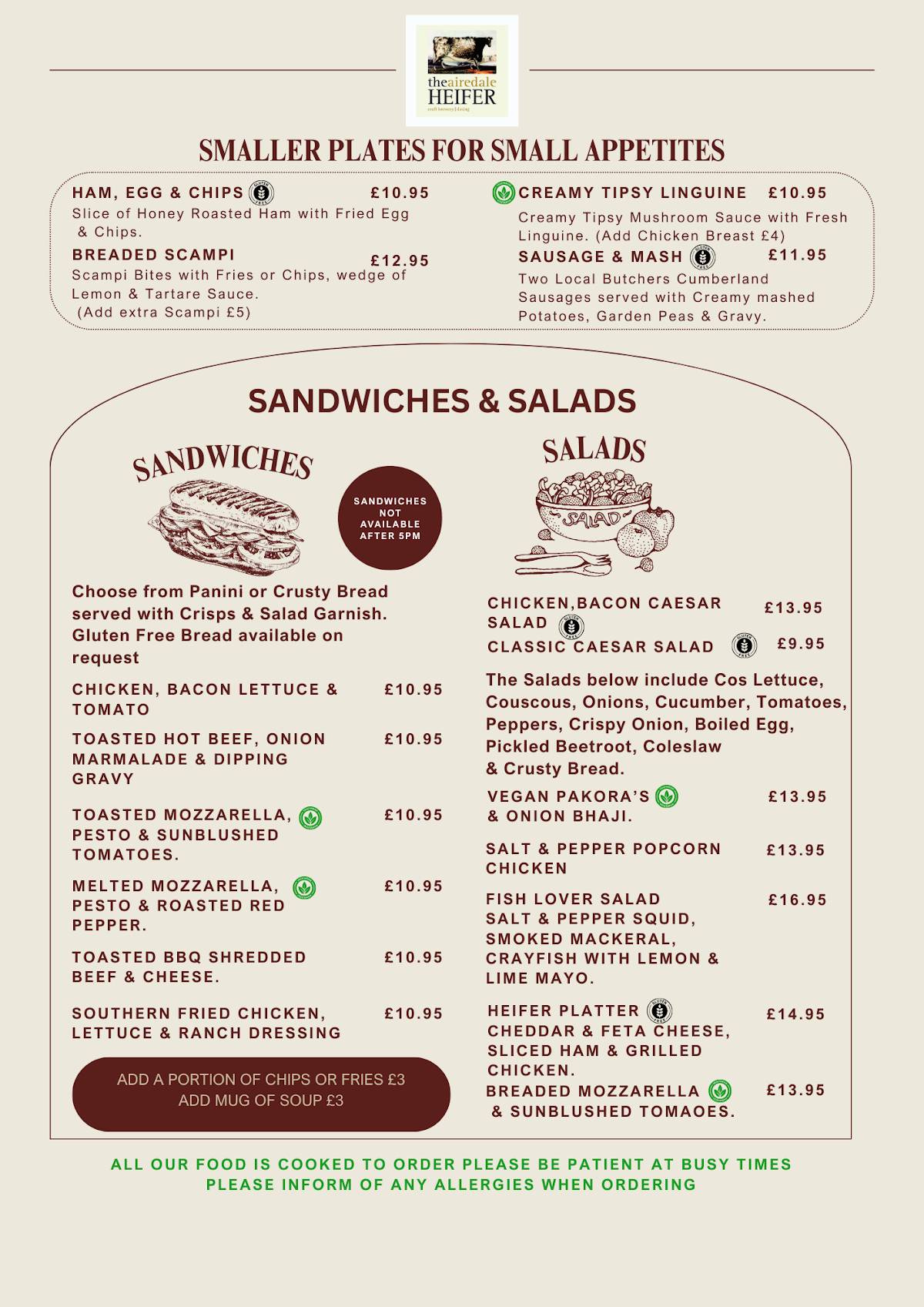 Menu at Airedale Heifer pub & bar, Keighley, Bradford Road