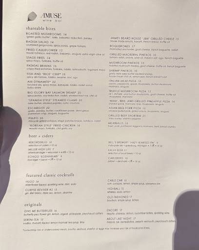 Menu at Amuse Wine Bar, Honolulu