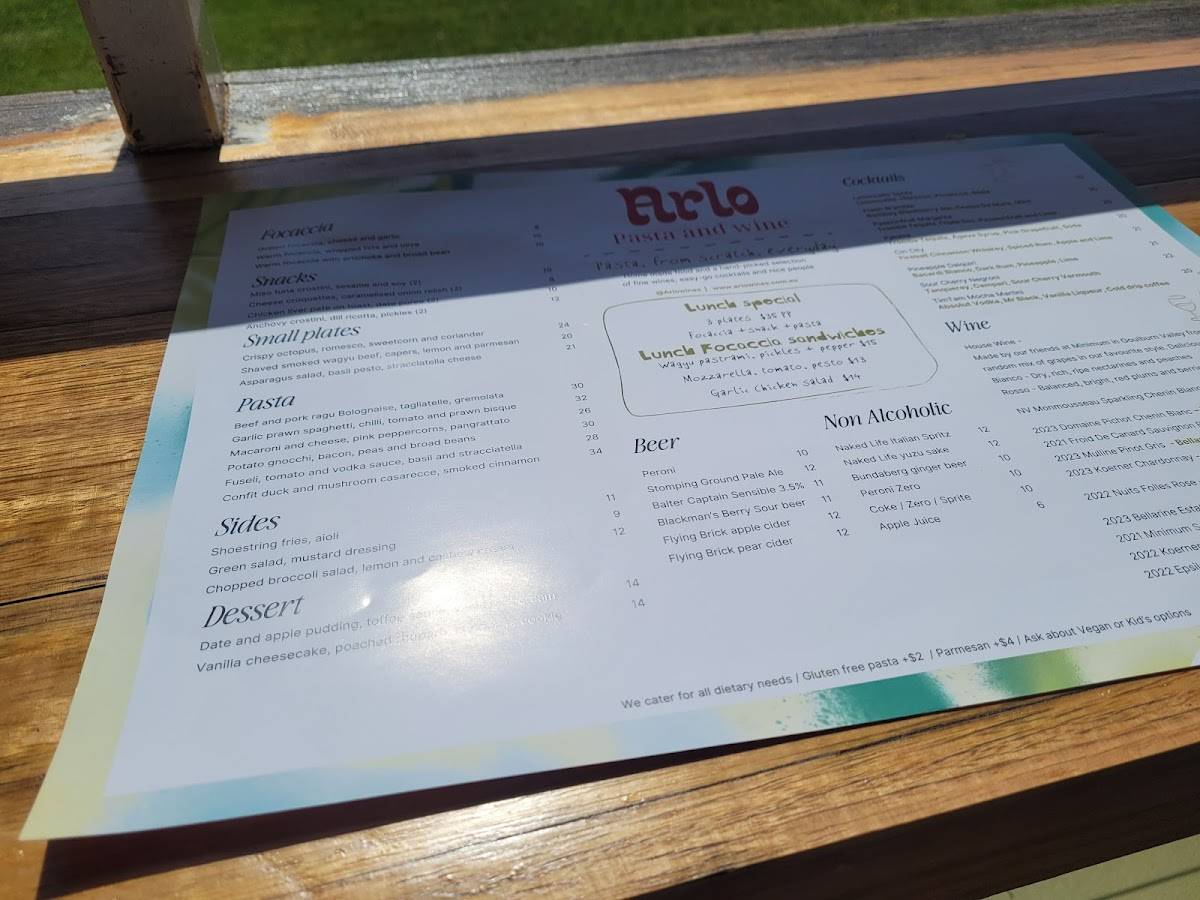 Menu at Arlo Wine Bar, Portarlington