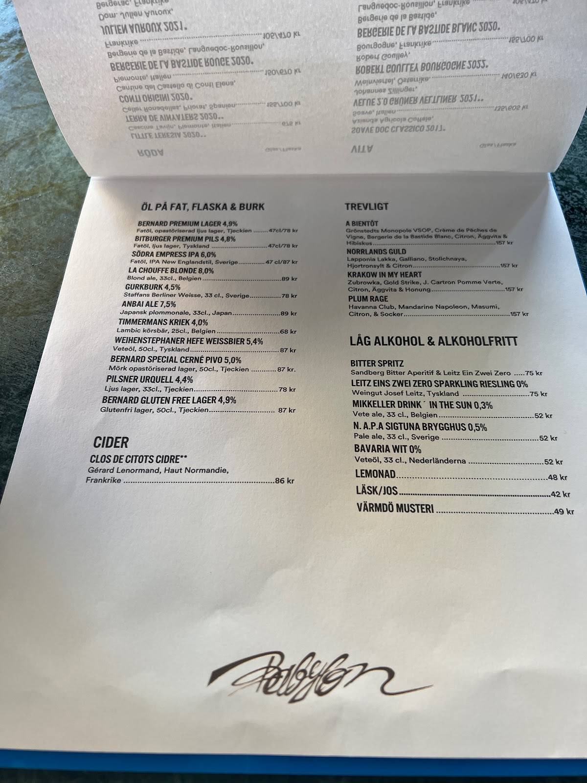 Menu at Babylon pub & bar, Stockholm, 4 Bjoerns Traedgaardsgraend