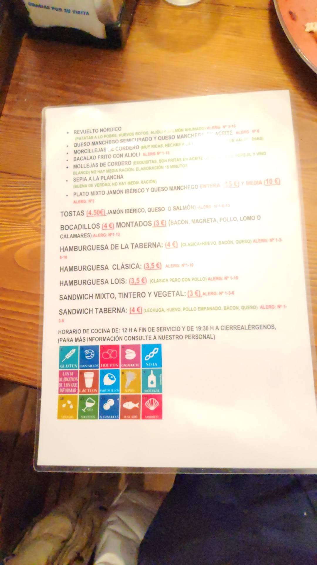 Carta de Bar La Taberna de Iván, Valdepeñas, Pl. España
