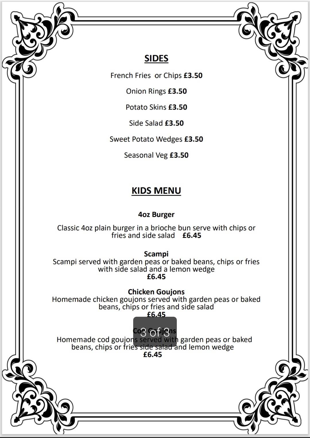 Menu at Barley Mow Inn, Chester-le-Street, Durham Rd