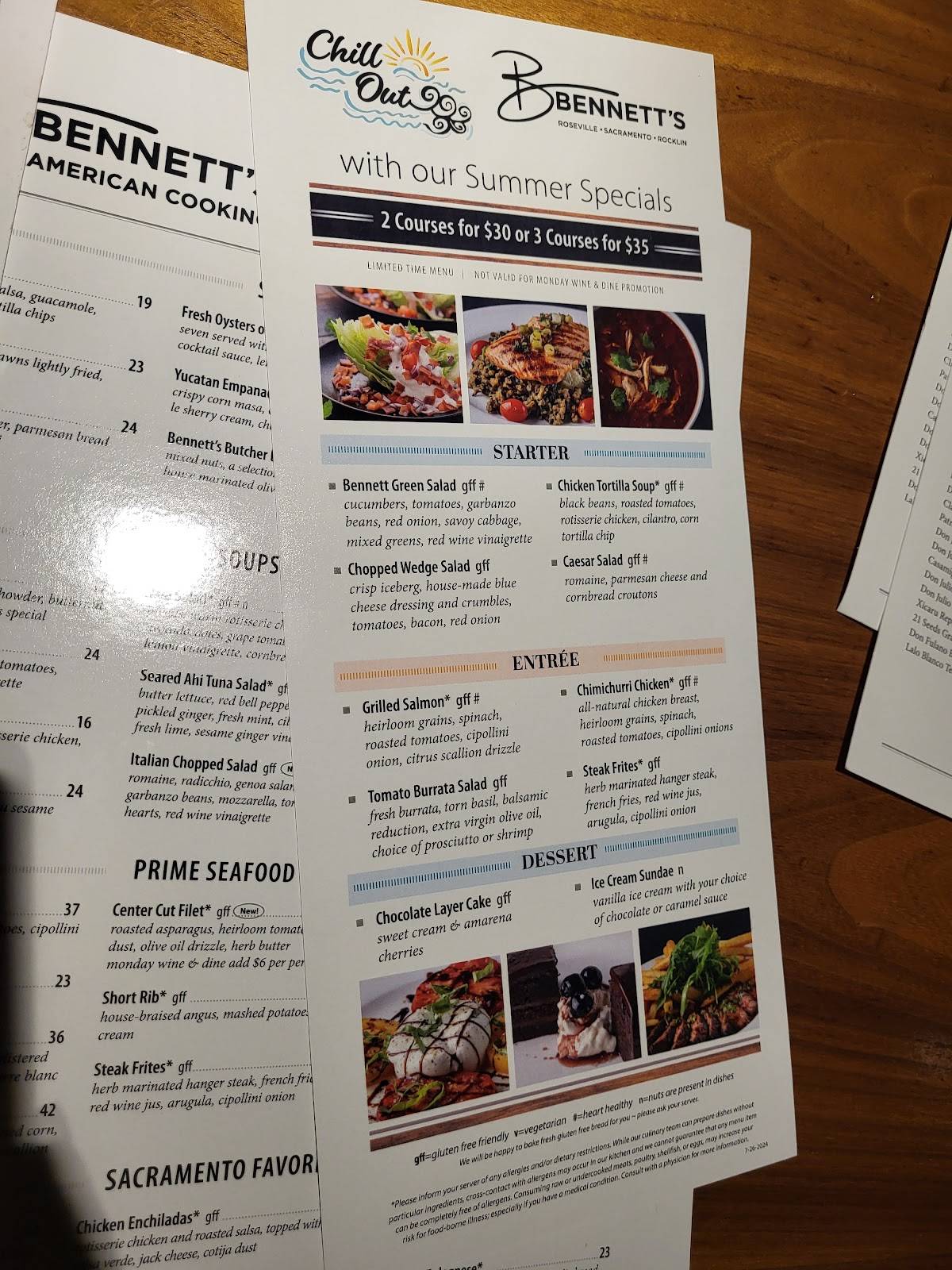 Menu at Bennett's American Cooking pub & bar, Sacramento